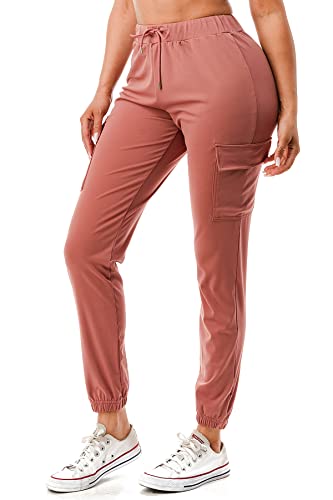 Petalroz Women's Cargo Joggers Drawstring Hiking Pants for Women Outdoor Casual Athletic Workout with Pockets,Pink,X-Large