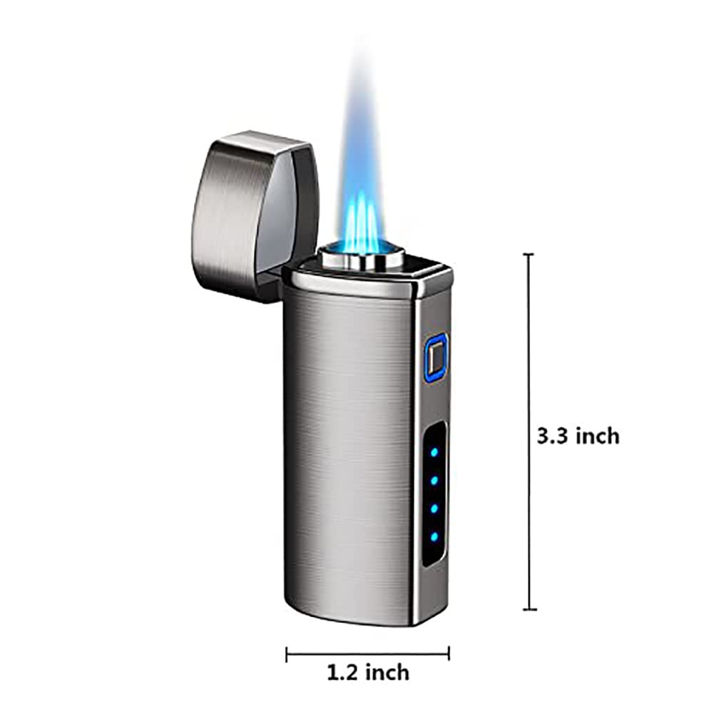 Jet Torch Lighter, Windproof Butane Lightr with LED Light USB Rechargeable Lighters, Great Gift Idea for Men Women (Butane Not Included) (One Size,Silver)