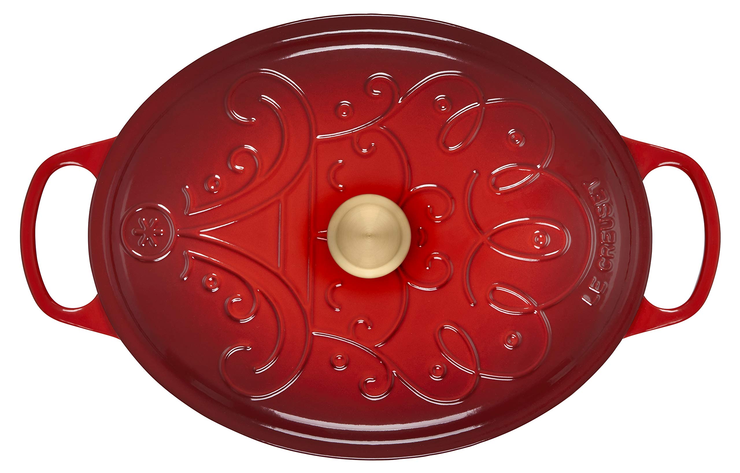 Le Creuset Noel Collection: Signature Cast Iron Oval Dutch Oven, 6.75 qt., Cerise Applique w/ Gold Knob