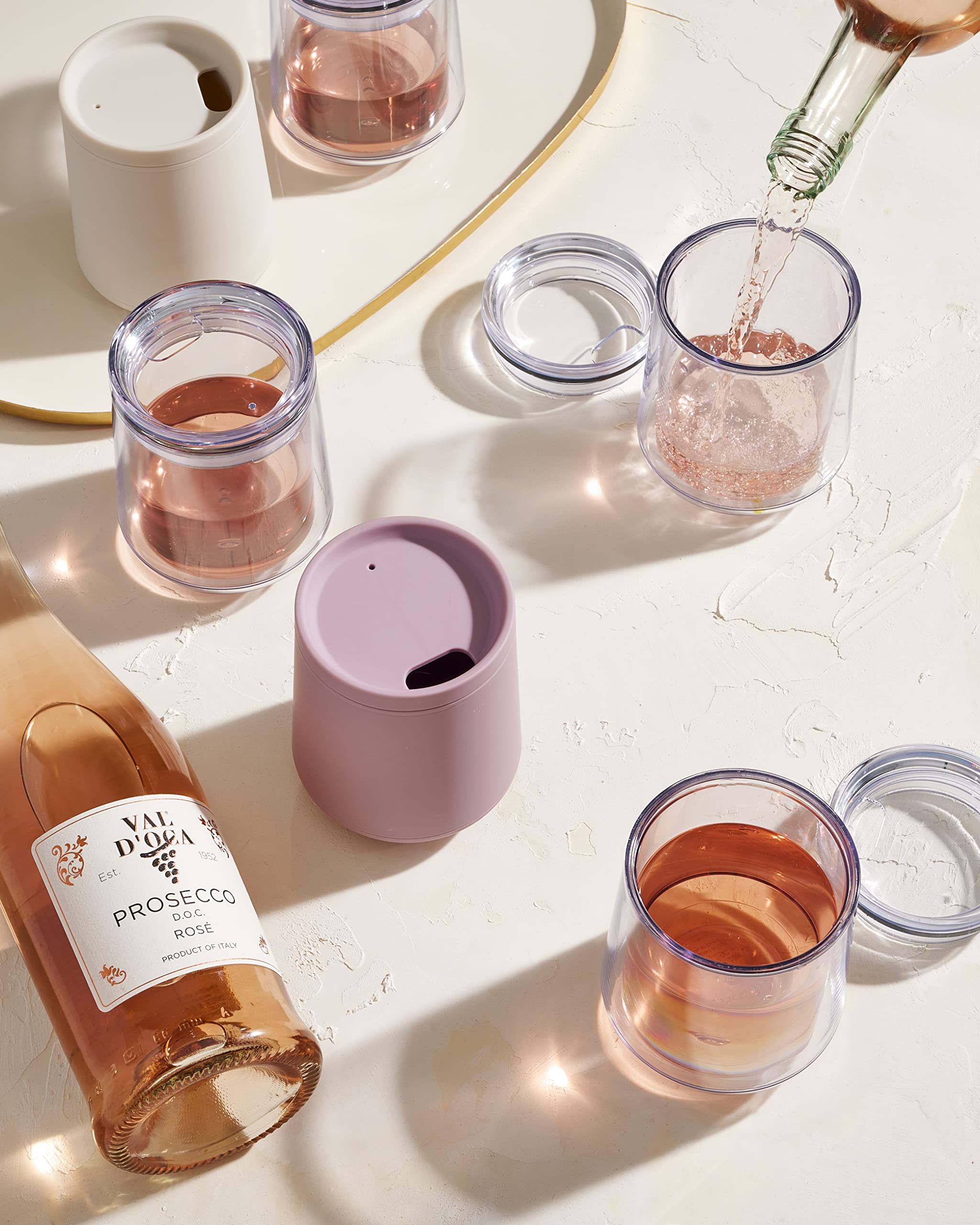 Maars Port Acrylic Wine Tumbler with Lid | Premium Outdoor Insulated Double Wall Reusable Wine Glass Cups, BPA Free Plastic - Clear, 4 Pack