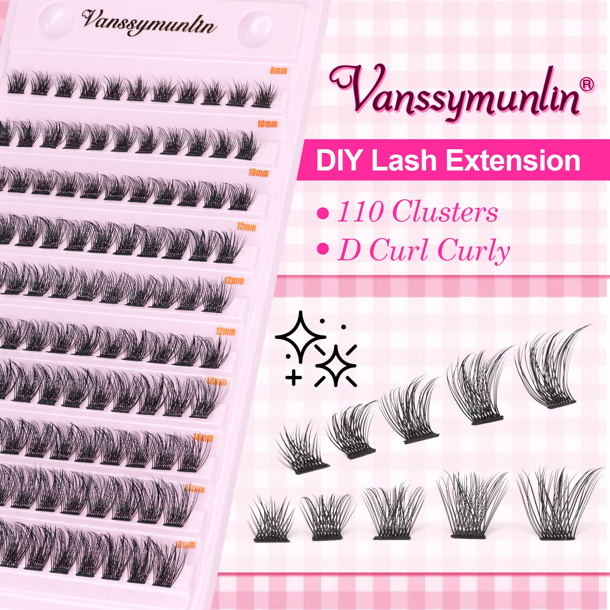 Lash Clusters DIY Eyelash Extension 110 Cluster Lashes D Curl Individual Lashes Extension Wispy Eyelash Clusters Extension Mixed Length Soft Band Reusable Lash Extension DIY at Home (VM05, D-8-16MIX)