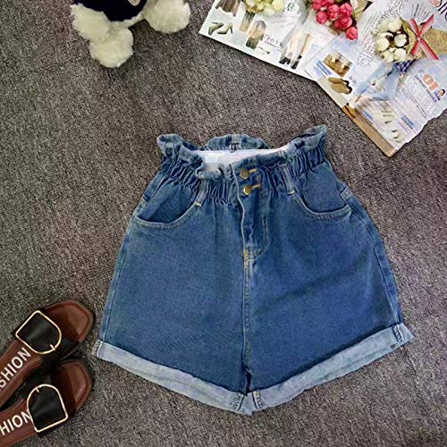 Sdeycui Women High Waist Bud Elastic Waist Wide Legging Solid Jeans Shorts(Dark Blue, XXL)