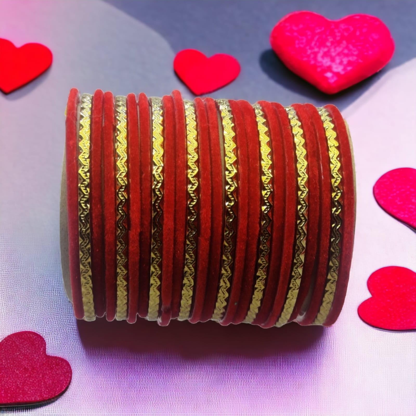 JAWSHEE 2 Dozen Glass Velvet Bangles Golden Set, Matte Color Glass Bangles With Velvet Layer For Added Beauty and Durability, Size: 2.8, Diameter: 2.5 Inches, no gemstone