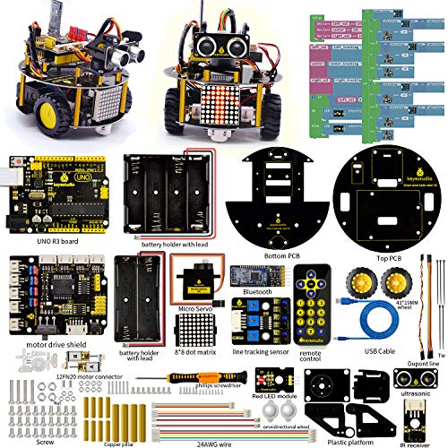 KEYESTUDIO Turtle Smart Robot Car Kit V3.0 for Arduino, IR Remote/Bluetooth Control, 8x8 LED Matrix, Line Tracking, Ultrasonic Obstacle Avoidance/Follow