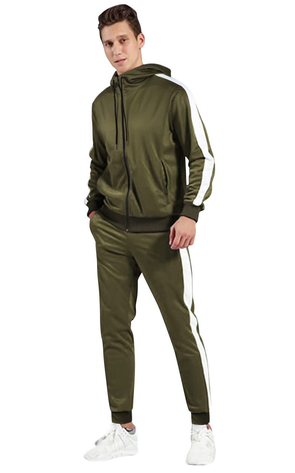 Leglocher Mens Tracksuits Athletic Sports Hooded Jogger Pants Casual Full Zip Jogging Sweatsuit Running, Black-white, Medium