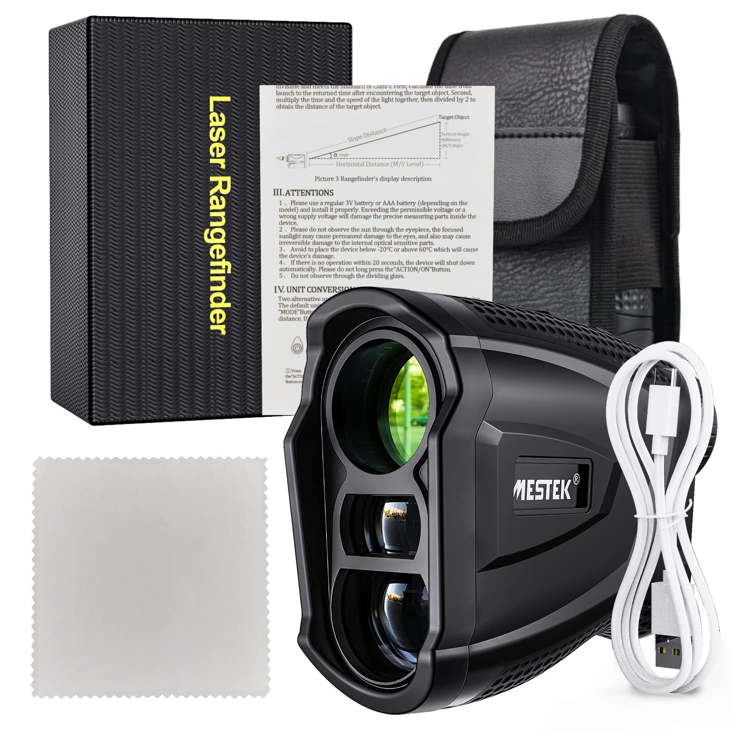 MESTEK Golf/Hunting Rangefinder 660 Yards Slope Laser Range Finder with 6X Magnification, Flag Pole Locking Vibration Rangefinder, Distance Speed Angle Measuring, Accurate & Clear Reading for Golfers