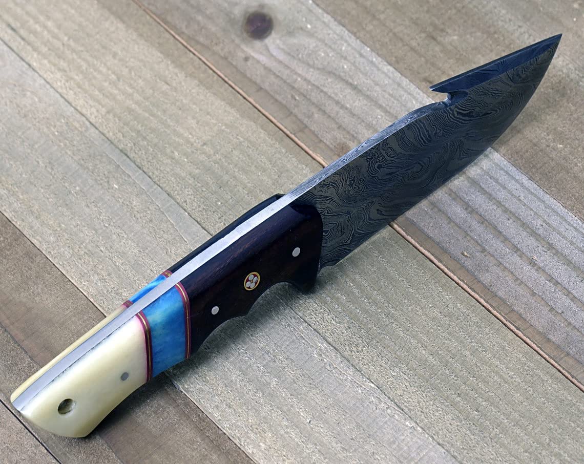 PSK74 - 1| 3| 5| 10| 15| 20 Pieces Pack Bulk Lot - 10″ Custom Damascus Gut Hook Knife, Hunting Fishing Camping Utility Knife Gift, Bulk Discounted (20 Pieces)