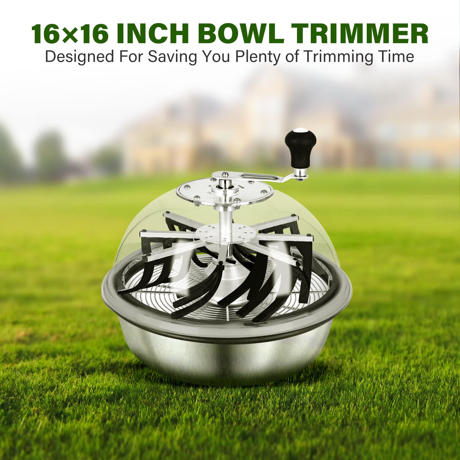 iPower 16 inch Bud Leaf Bowl Trimmer Twisted Spin Cut with Upgraded Gears Sharp Stainless Steel Blades, for Hydroponic Plant, 16", Silver