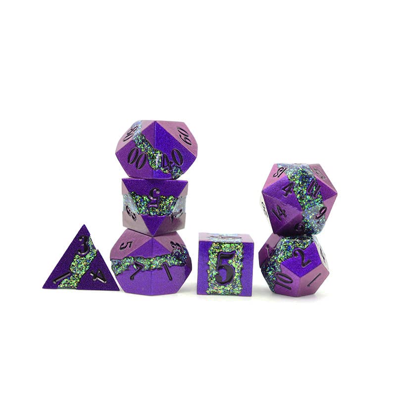Metal Dice Purple with Green Glitter Stripe