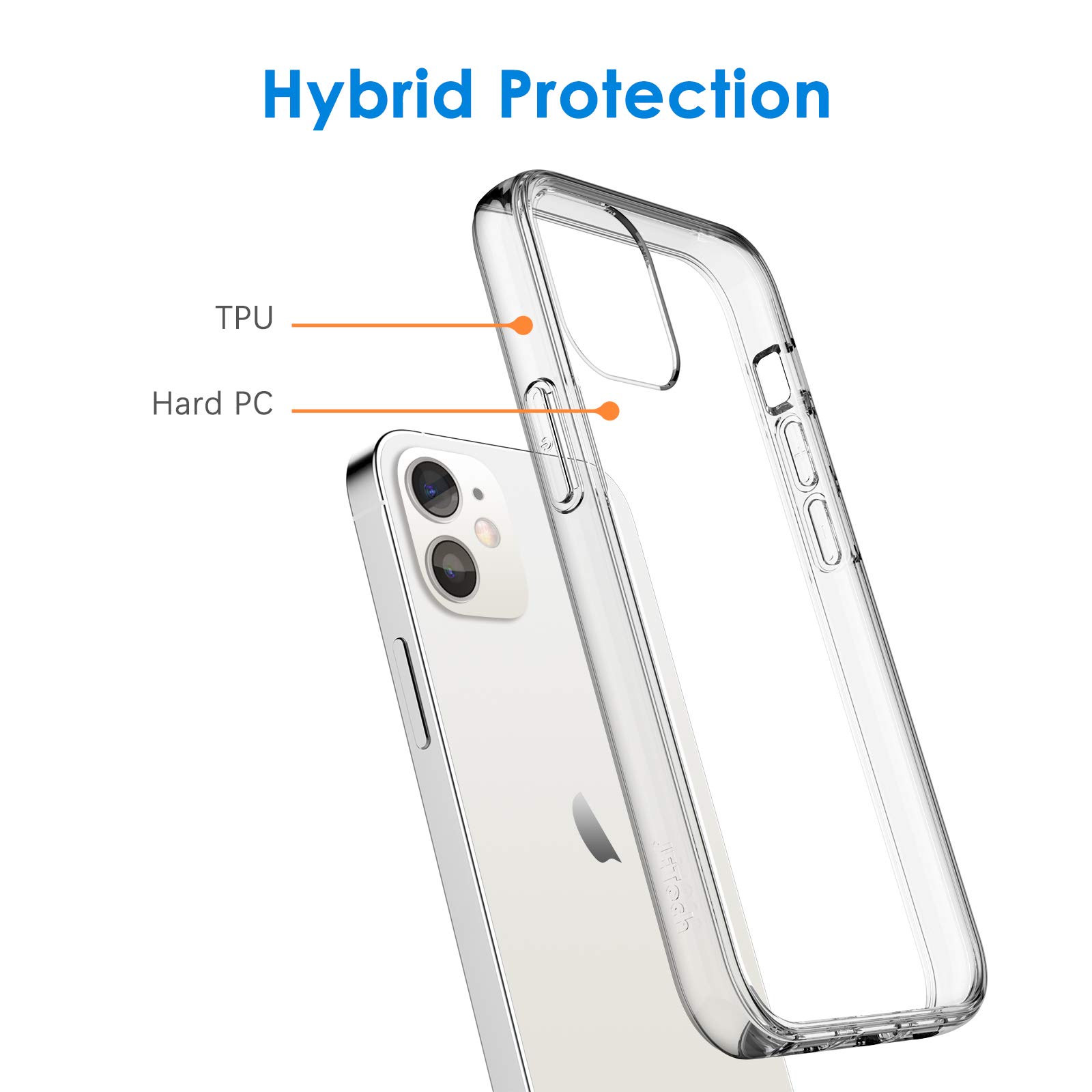 JETech Case for iPhone 12 Mini 5.4-Inch, Non-Yellowing Shockproof Phone Bumper Cover, Anti-Scratch Clear Back (Clear)