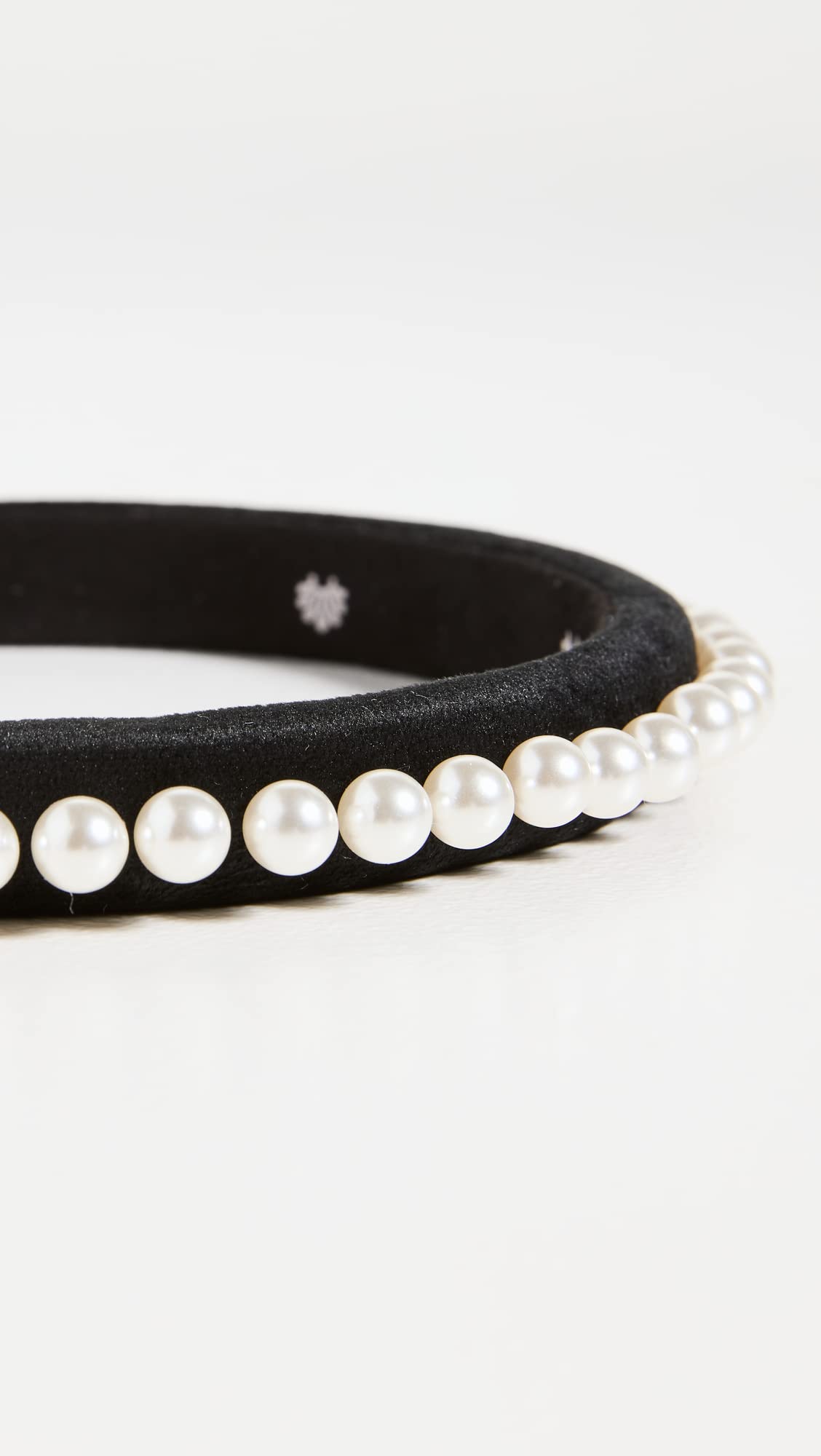 Lele Sadoughi Women's Pearl Embellished Velvet Gigi Headband, Jet, Black, Off White, One Size