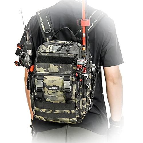 MengK Fishing Tackle Backpack Sling Bag with Rod Holder Fishing Gear Storage Bag Shoulder Backpack