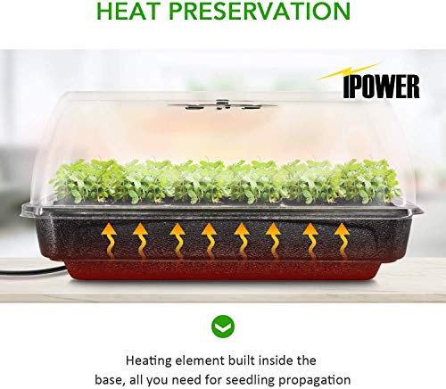 iPower Seed Starter Germination Kit Seedling Propagation Tray with Heater 5in Vented Humidity Dome and Digital Heat Mat Thermostat Combo, Black
