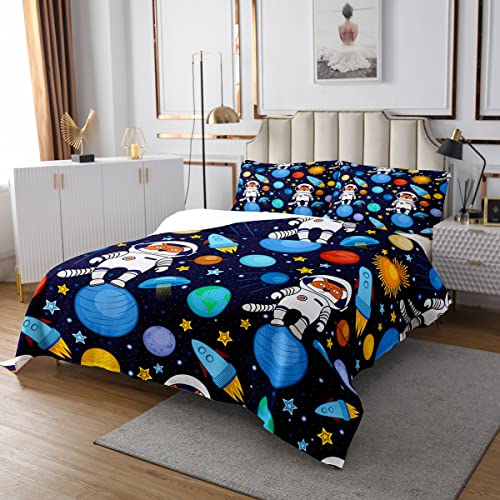 spefrowx Fox Astronaut Coverlet Set Mystic Outer Space Bedding Set Sun Moon Stars Print Bed Spread Set Twin Rocket Spaceship Quilt Sets Kids Cartoon Style Bedspreads & Coverlets Microfiber 2 Piece