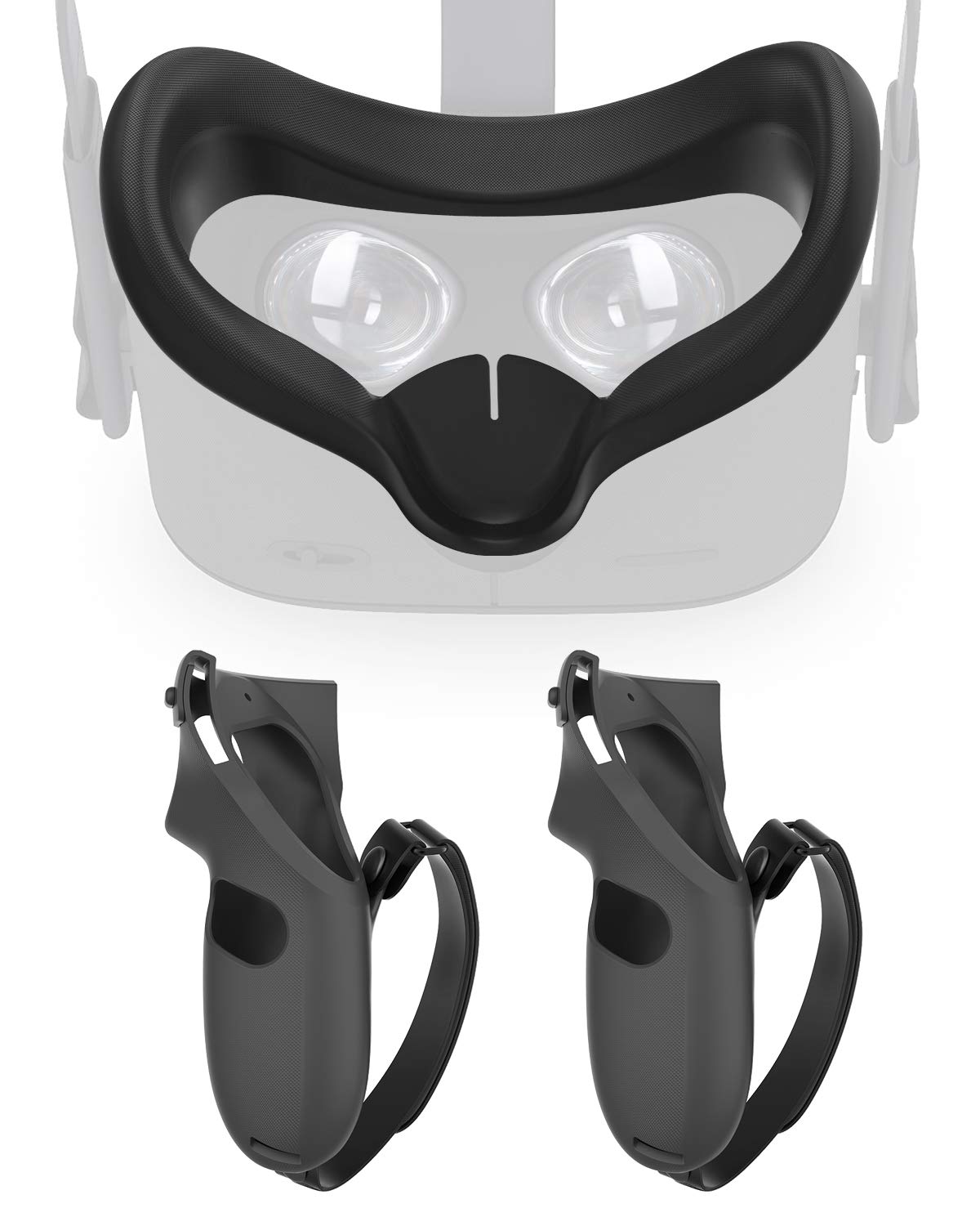 KIWIHOME VR Face Silicone Cover and Touch Controller Grip Cover for Oculus Quest VR Accessories Anti-Throw Handle Protective Sleeve with Adjustable Hand Strap Sweatproof - Black