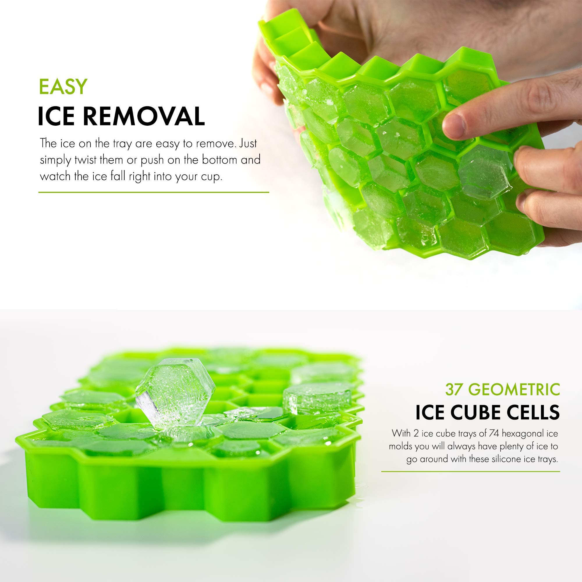 PureHQ Ice Cube Trays for Freezer, 74 Hexagon Shape Stackable Ice Tray for Freezer, Silicone Ice Mold Trays, Easy Release and BPA Free, 2 PACK