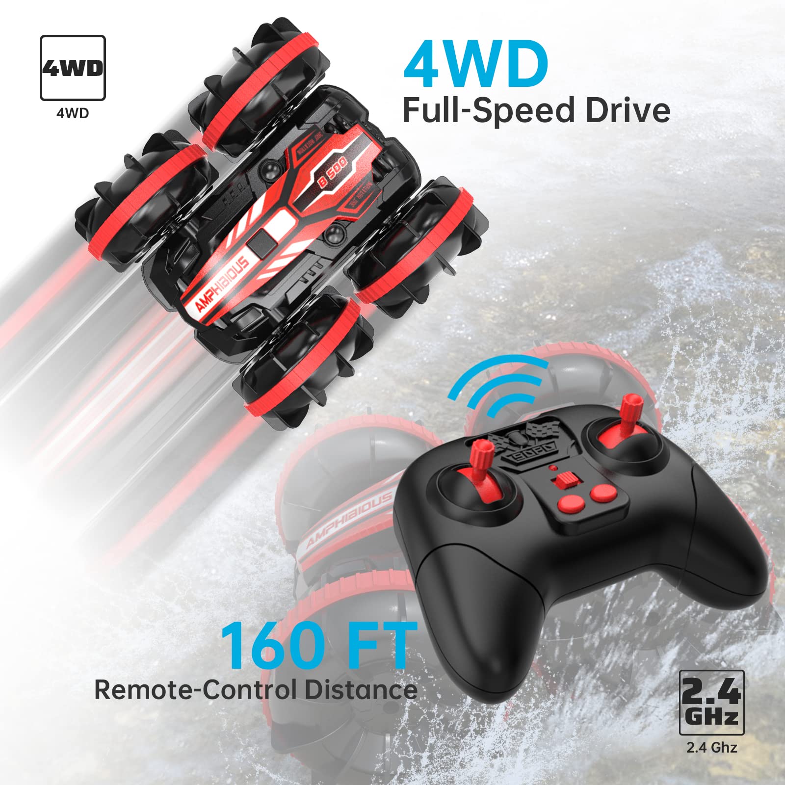 qida Amphibious Remote Control Car - 2.4 GHz Waterproof Remote Control Monster Truck Boat - RC Cars Vehicle 4WD Rotating 360°