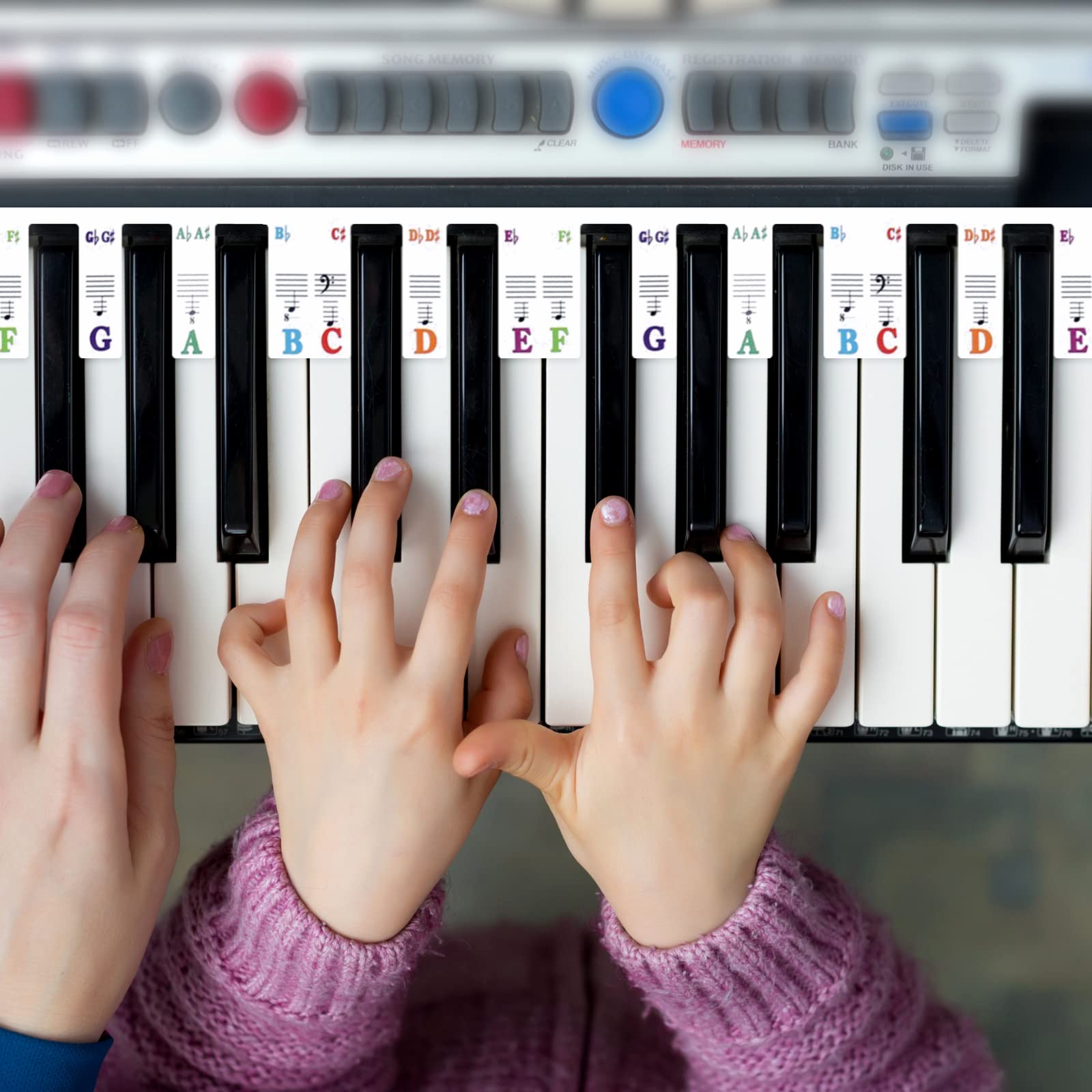 Piano Keyboard Stickers for 88/61/54/49/37 Key, Piano Rake Key Labels Overlay Removable for Beginners Kids, Multicolor (PVC)