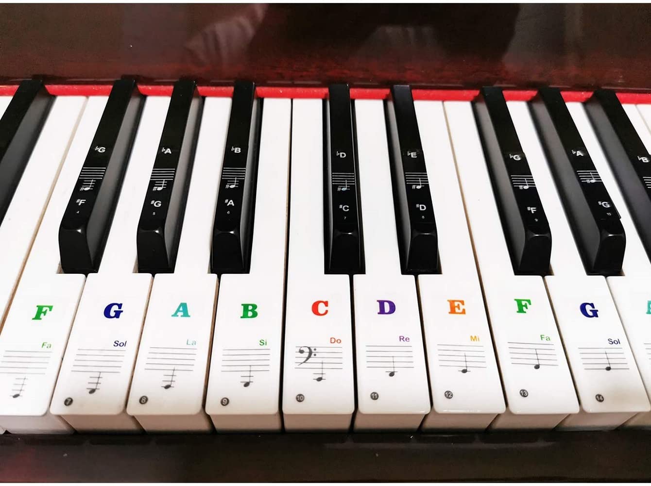 Piano Keyboard Stickers，Colorful & Black for 88 61 54 49 Key Full Set Removable and Transparent Large Bold Letter Keyboard Sticker Notes Label for Piano Beginners