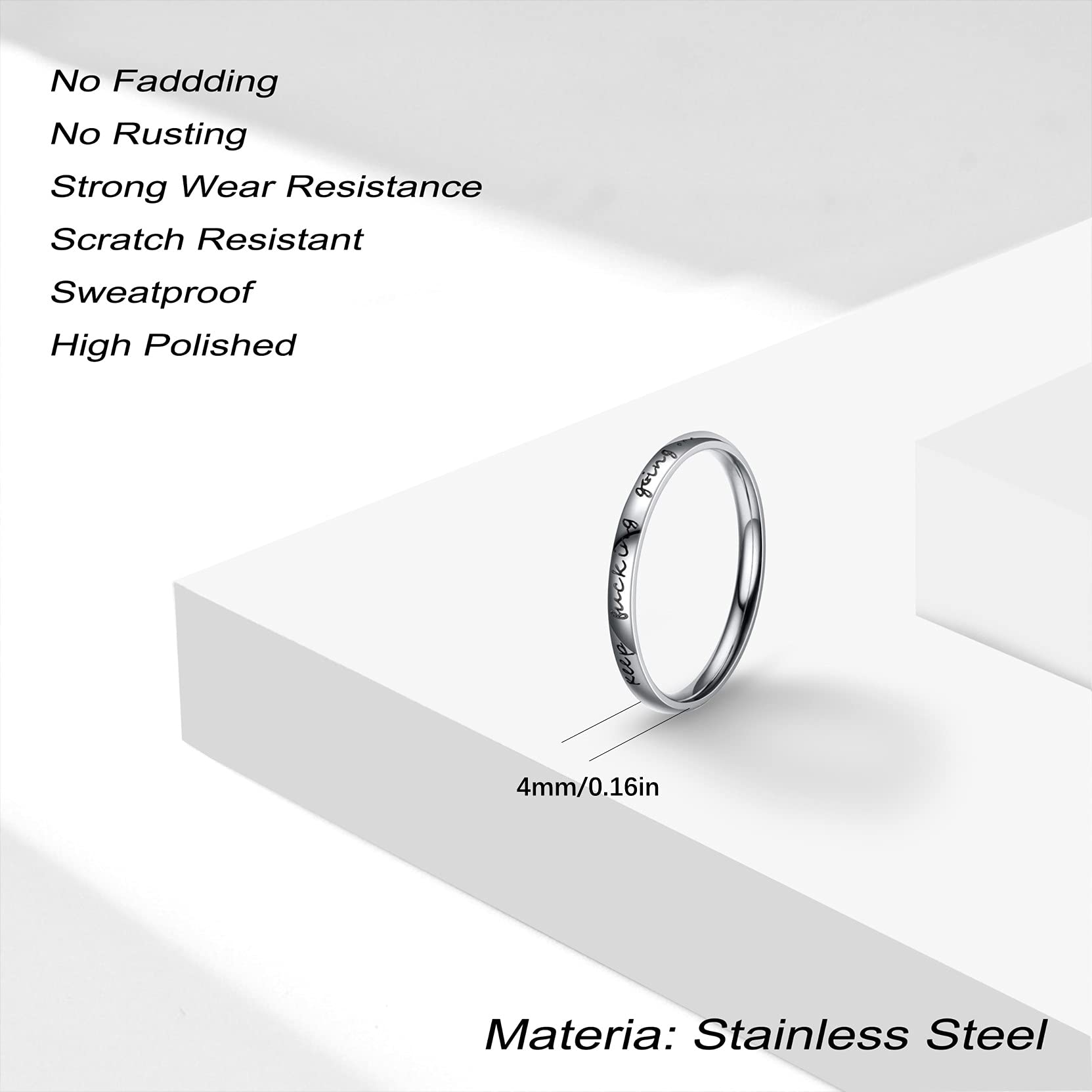 MYLYAHY 4mm/6mm/8mm Womens Inspirational Rings Silver Stainless Steel Keep Going Motivational Rings Encouragement Rings for Women (F_KEEP GOING, 6)