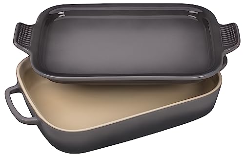 Le Creuset Stoneware Rectangular Dish with Platter Lid, 14 3/4" X 9", Oyster