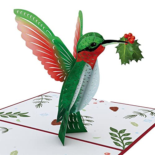 Lovepop Holiday Hummingbird Pop Up Card, 5x7-3D Greeting Card, Pop Up Christmas Cards, Kids Christmas Card, Seasonal Holiday Card