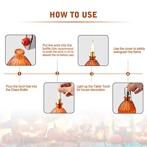 LANMU Glass Table Torch, Bottle Torch Kit, Outdoor Patio Garden Torch Decor for Party /Halloween /Thanksgiving /Christmas (2 Pack)