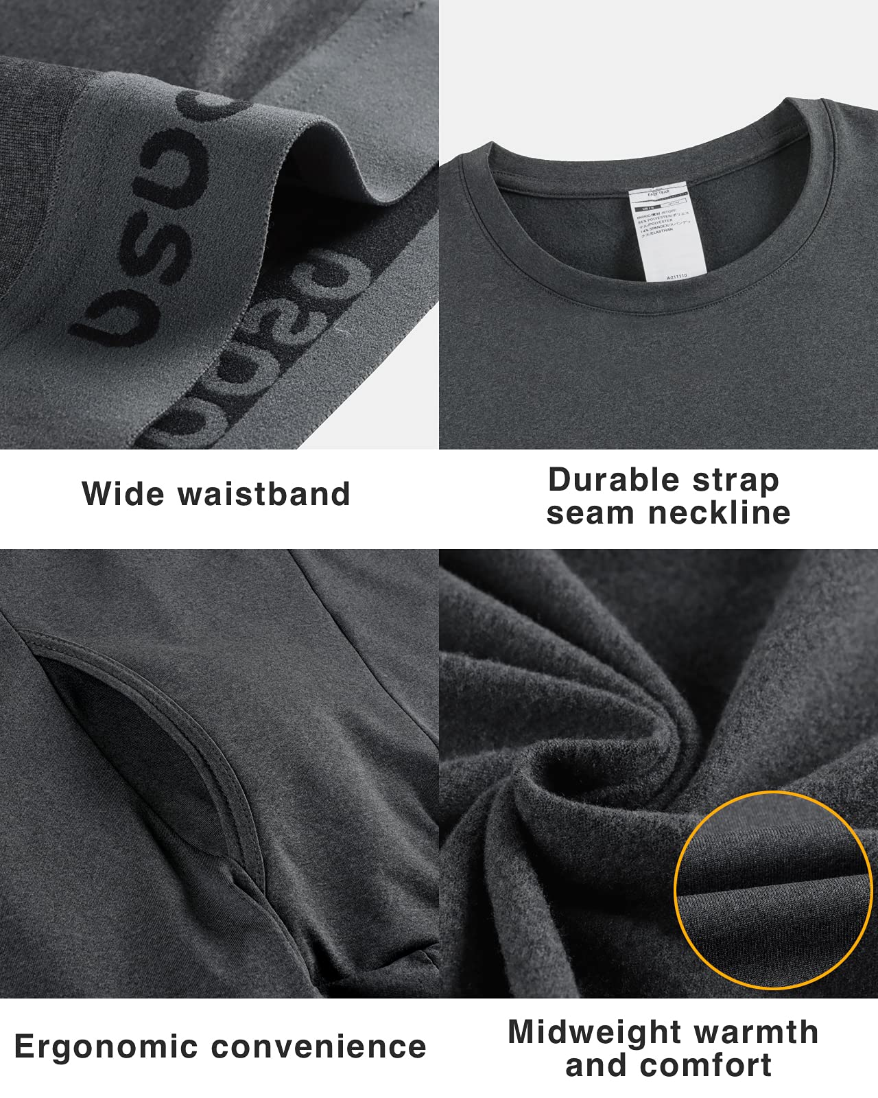 LAPASA Men's Thermal Underwear Set Soft Fleece Lined Long Johns Midweight Base Layer Top & Bottom Winter Thermoflux 200 Extra Warm M57 Large Dark Heather Grey