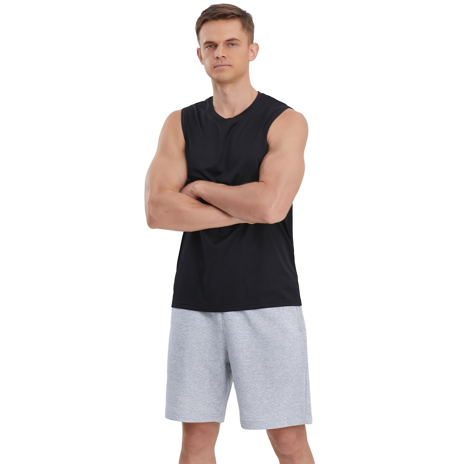 Mens 4-Pack Crew Short Sleeve Active Quick Dry T-Shirts, Athletic Running Gym Workout Sports Tee Shirts for Men (Black/Black/Royle Blue/Light Grey, S)