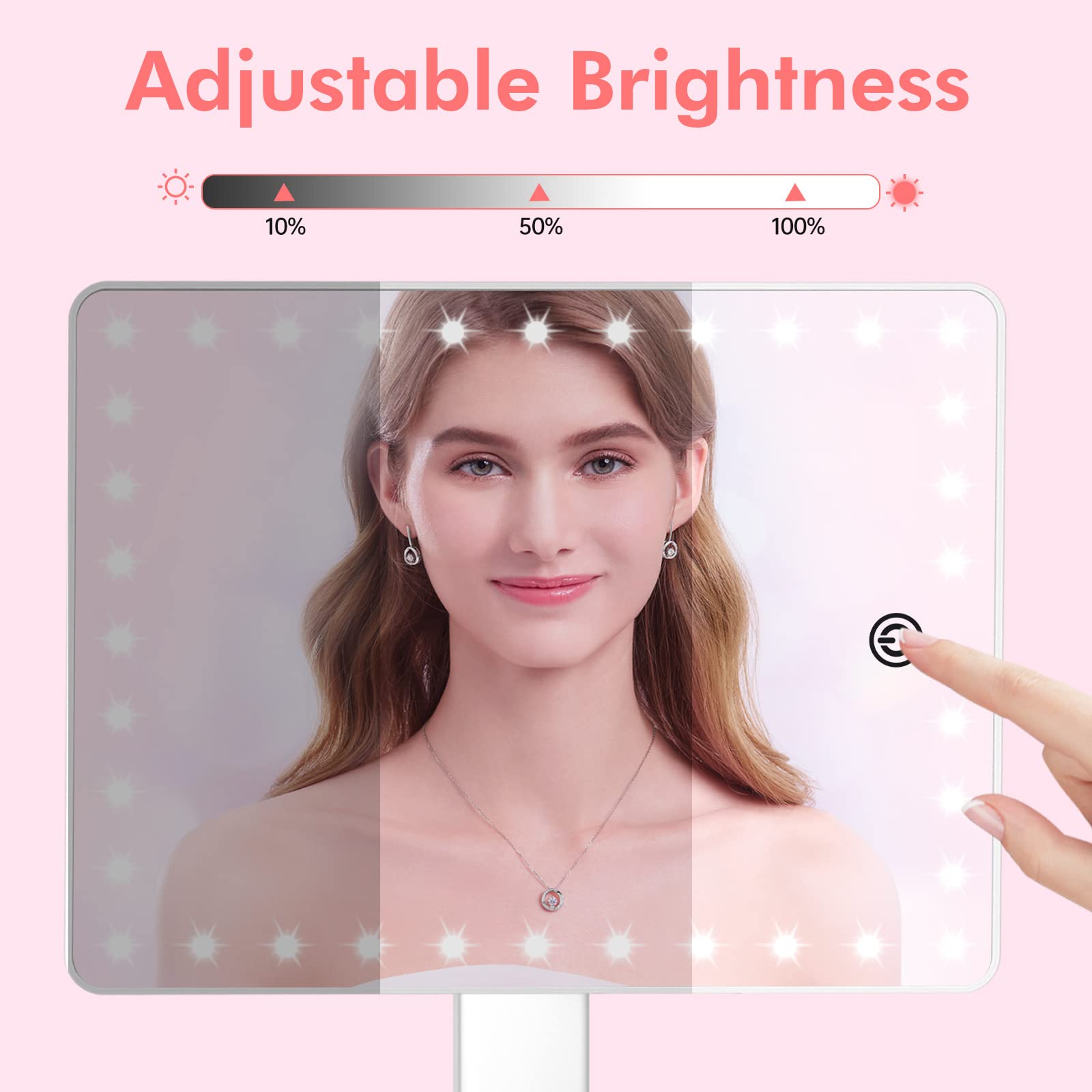 Large Lighted Makeup Mirror (X-Large), Makeup Vanity Mirror with 35 LED Lights and 10X Magnification, Touch Sensor Dimming, Dual Power Supply, 360° Rotation Tabletop Personal Beauty Light Up Mirror