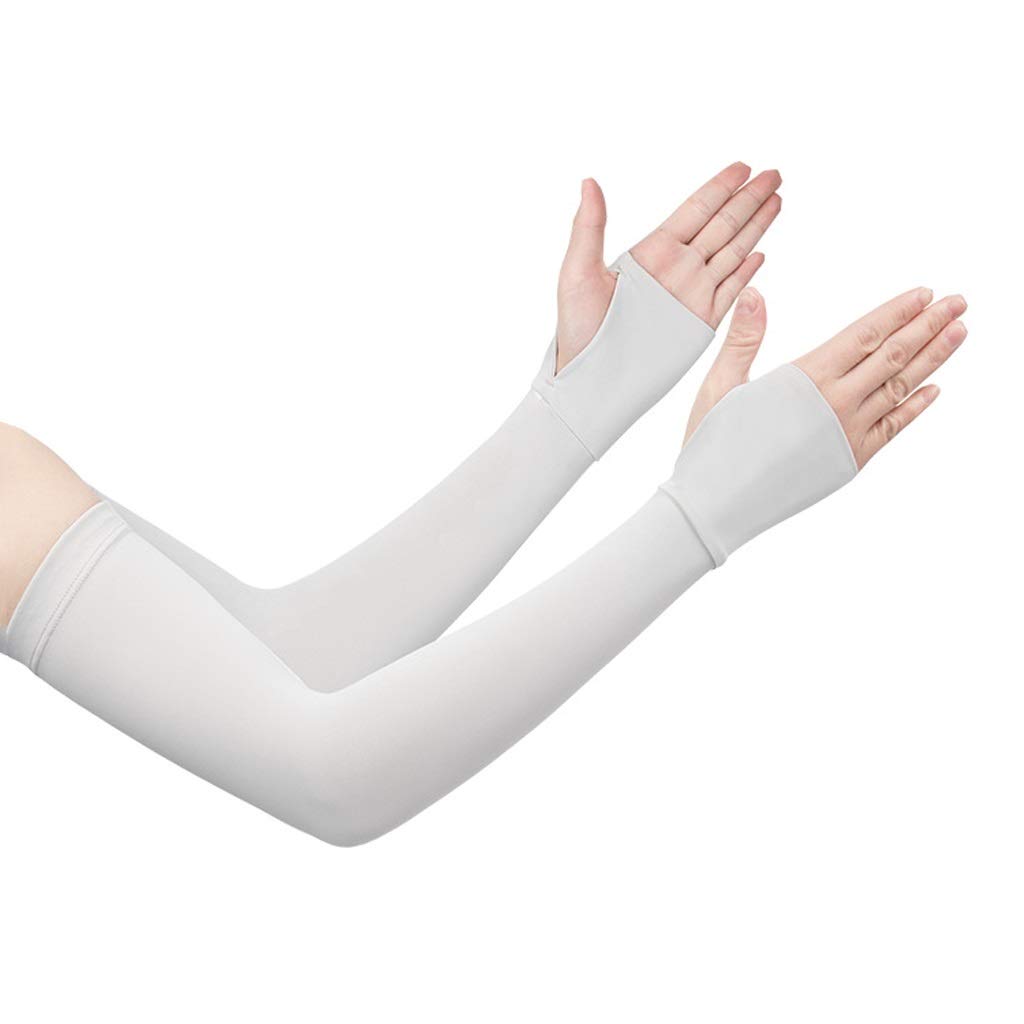 n/a 1 Pair Ice Fabric Arm Sleeves Warmers Summer Sports Protection Running Cycling Driving Reflective Sunscreen (Color : Light Gray, Size : Medium)