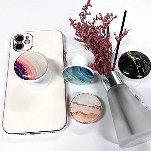 WUYULB Clear Crystal Glitter Expandible Collapsible Moblile Phone Grip Stand Holder for Smartphones and Tablets Cell Phone Accessory (Aqua Blue Rose Gold Wave)