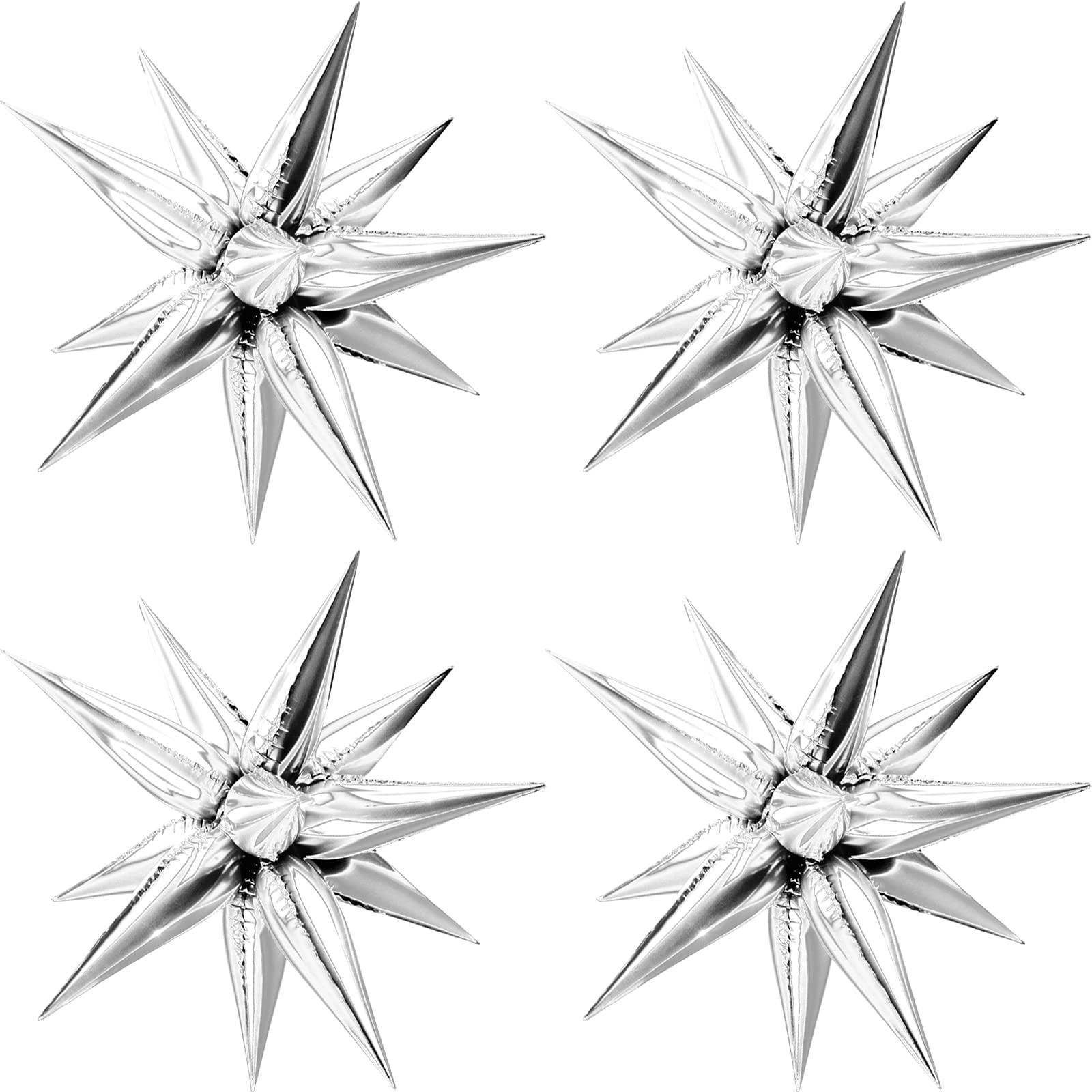 Moukiween 50 Pcs Explosion Star Foil Balloons- 12 Point Star Balloons,Silver Starburst Cone Mylar Balloons Spike Balloons for Party Supplies Christmas Birthday Wedding Baby Shower Photo Booth