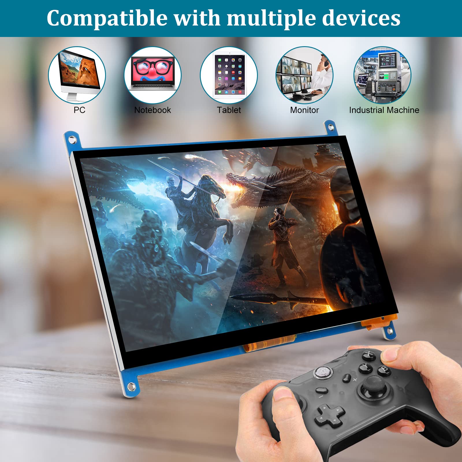 Raspberry Pi Screen 7 inch 1024x600 Compatible with Raspberry Pi 3B+/3/2 B/B+/ Banana Pi Windows10/8.1/8/7 Driver Free 5-Point Touch IPS Capacitive LCD Display Raspberry Pi 7 inch Touchscreen Monitor