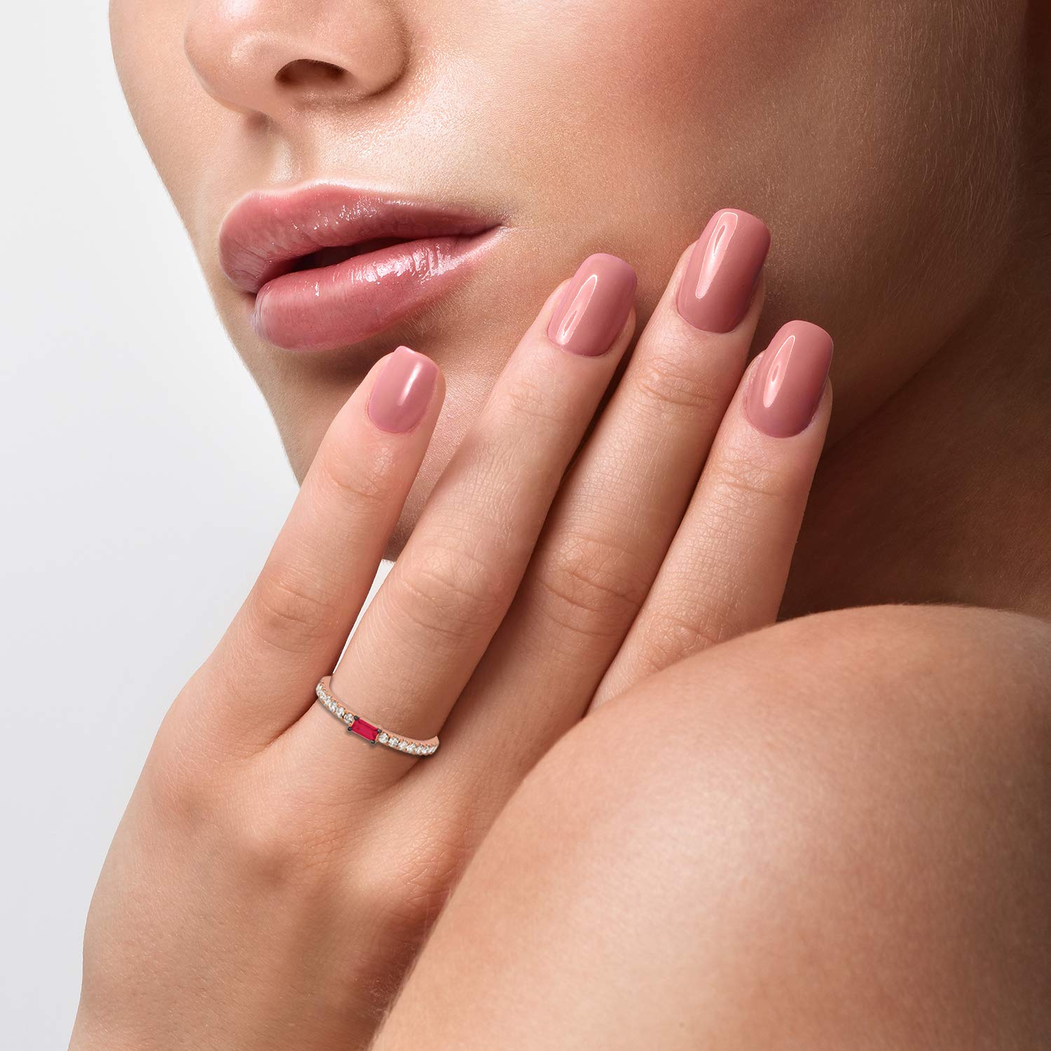 LE VIAN 1/4 Carat Diamond and Baguette Cut Red Ruby Stackable Band Ring for Women in 14k Rose Gold (Champagne Color, SI1-SI2, cttw) Anniversary Promise Ring Size 6.5