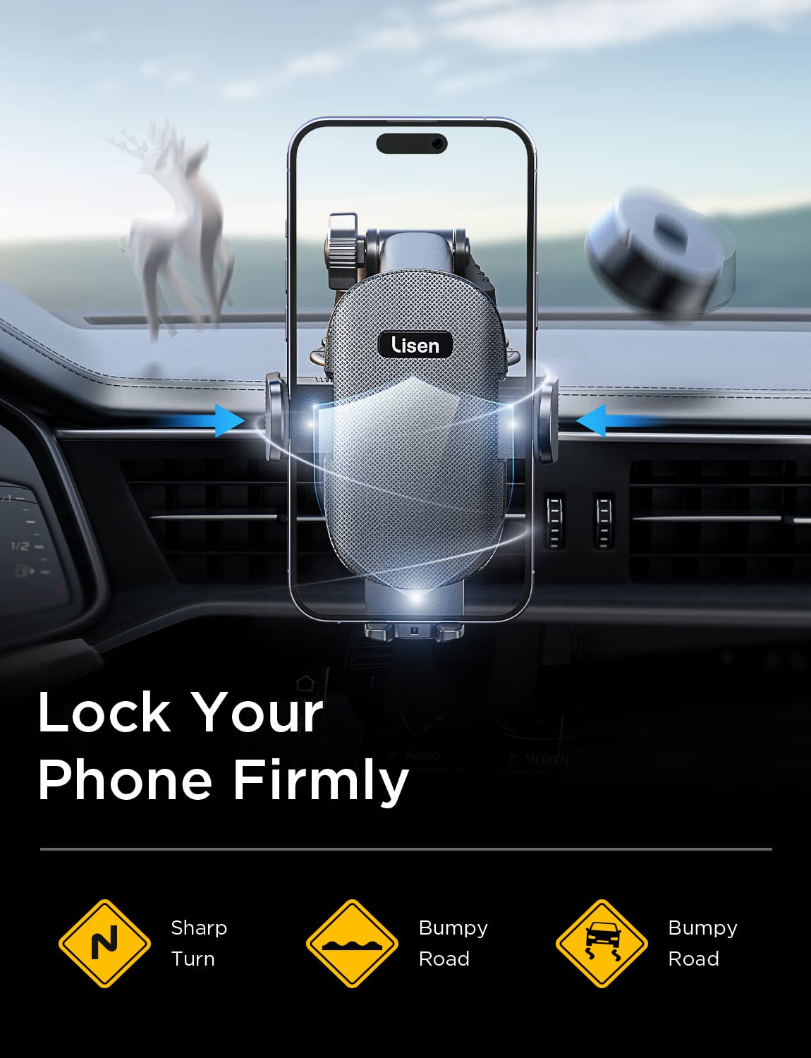 LISEN Car Phone Holder Mount, Dashboard Phone Holder for Car, [Upgrade Super Stickiness & Firmly Grip] Phone Mount for Car Universal Car Phone Holder Compatible for iPhone 14 13 Pro Max Mini Samsung