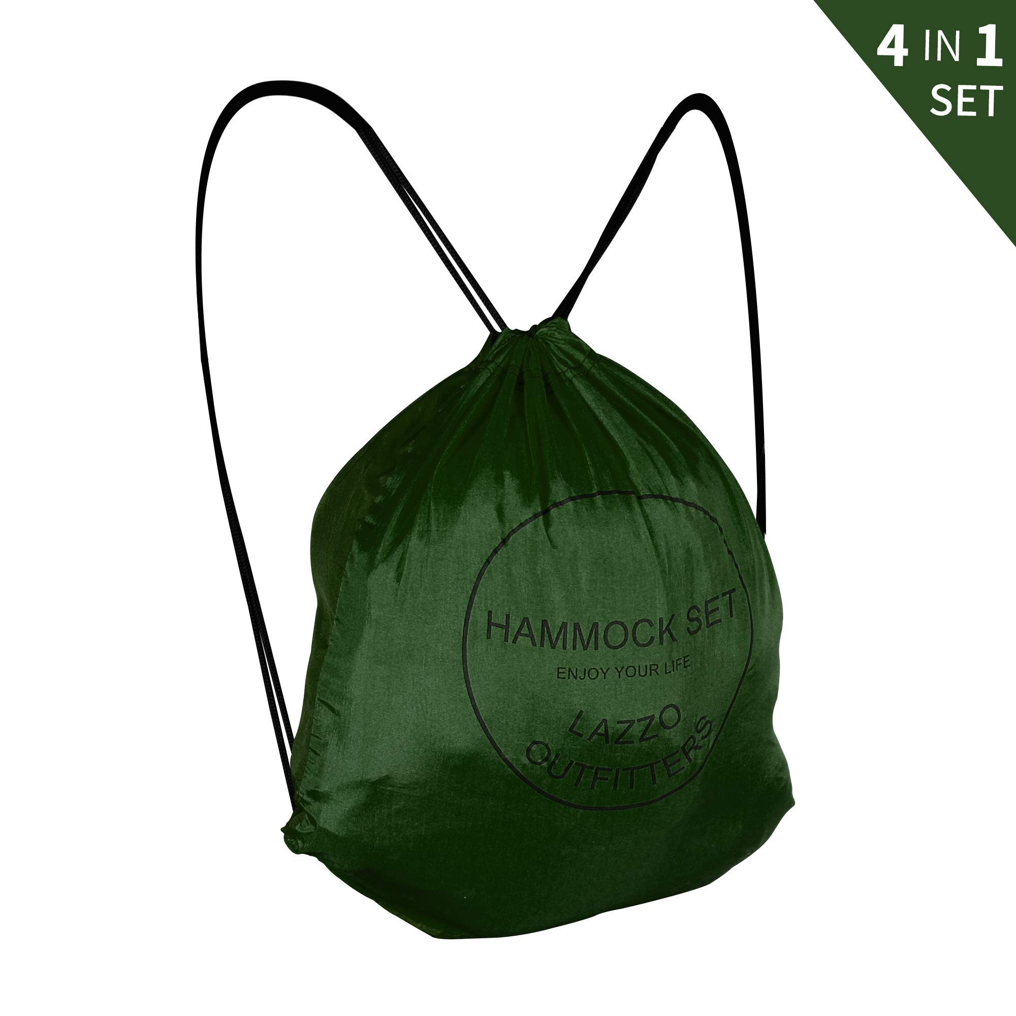 LAZZO Camping Hammock Set All-Inclusive,Double Hammock,Bug Net,Tarp,Suspension,Guyline,Stakes and Backpack,Perfect for Backpacking,Camping,Hiking & Yard (Olive, 10)