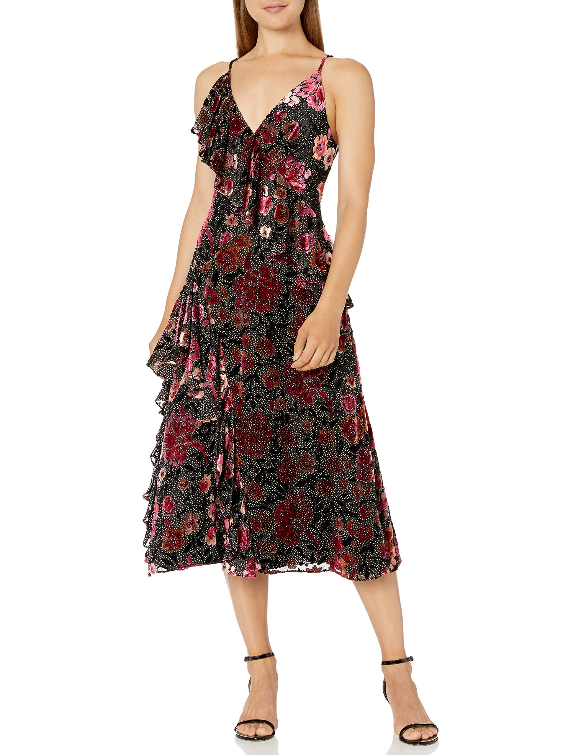 Jill Jill Stuart Women's Ruffles Dress Dhalia Print, Black, 12