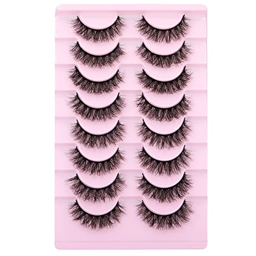 Lashes Natural Look False Eyelashes Wispy Mink Lashes Natural Lashes Extension Fluffy 5D Short Fake Eyelashes Curly Soft Lashes 8 Pairs Pack by GVEFETIEE