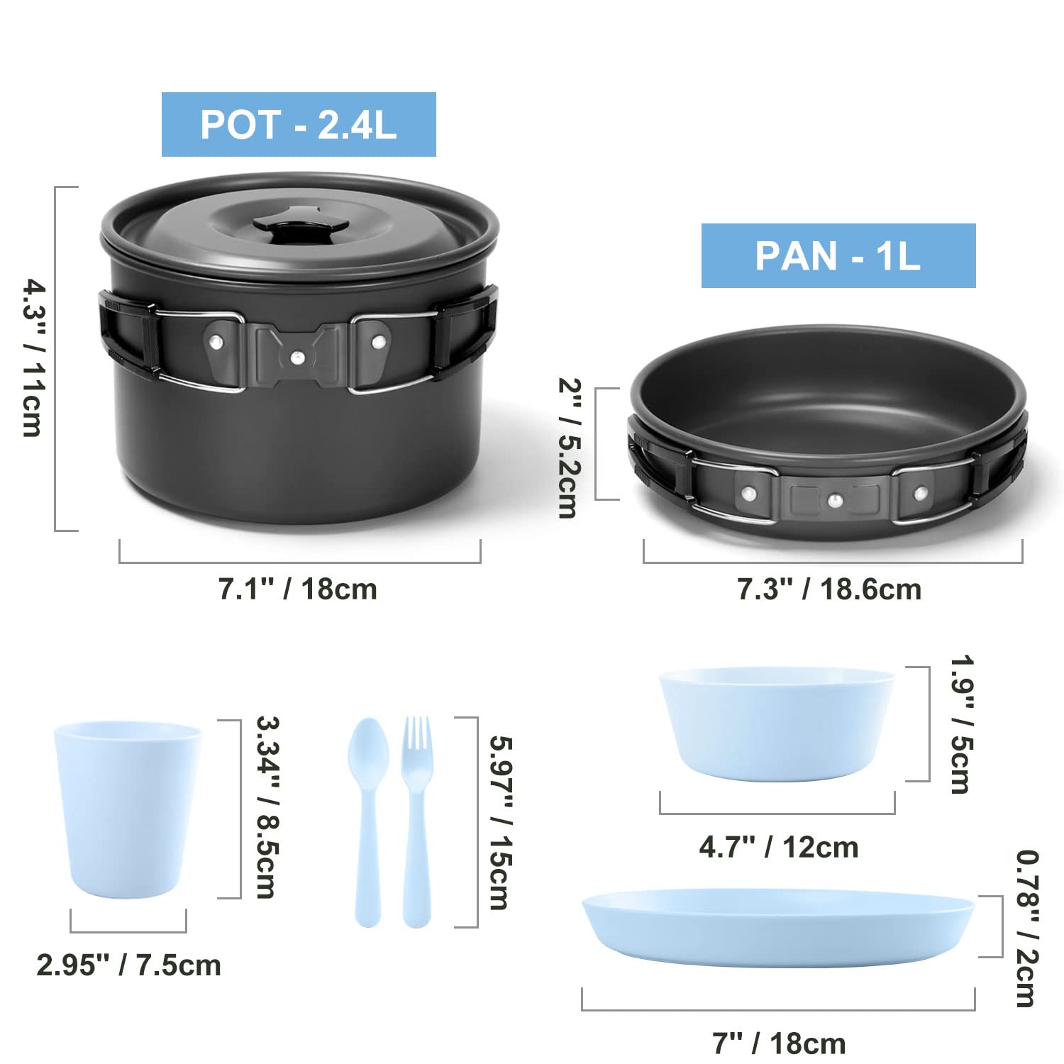 Odoland 27pcs Camping Cookware Mess Kit, Backpacking Cookware Pot Pan with Camp Plates Cups and Bowls, Non-Stick Portable Cookware Set for Outdoor Cooking, Camping Hiking, and Picnic