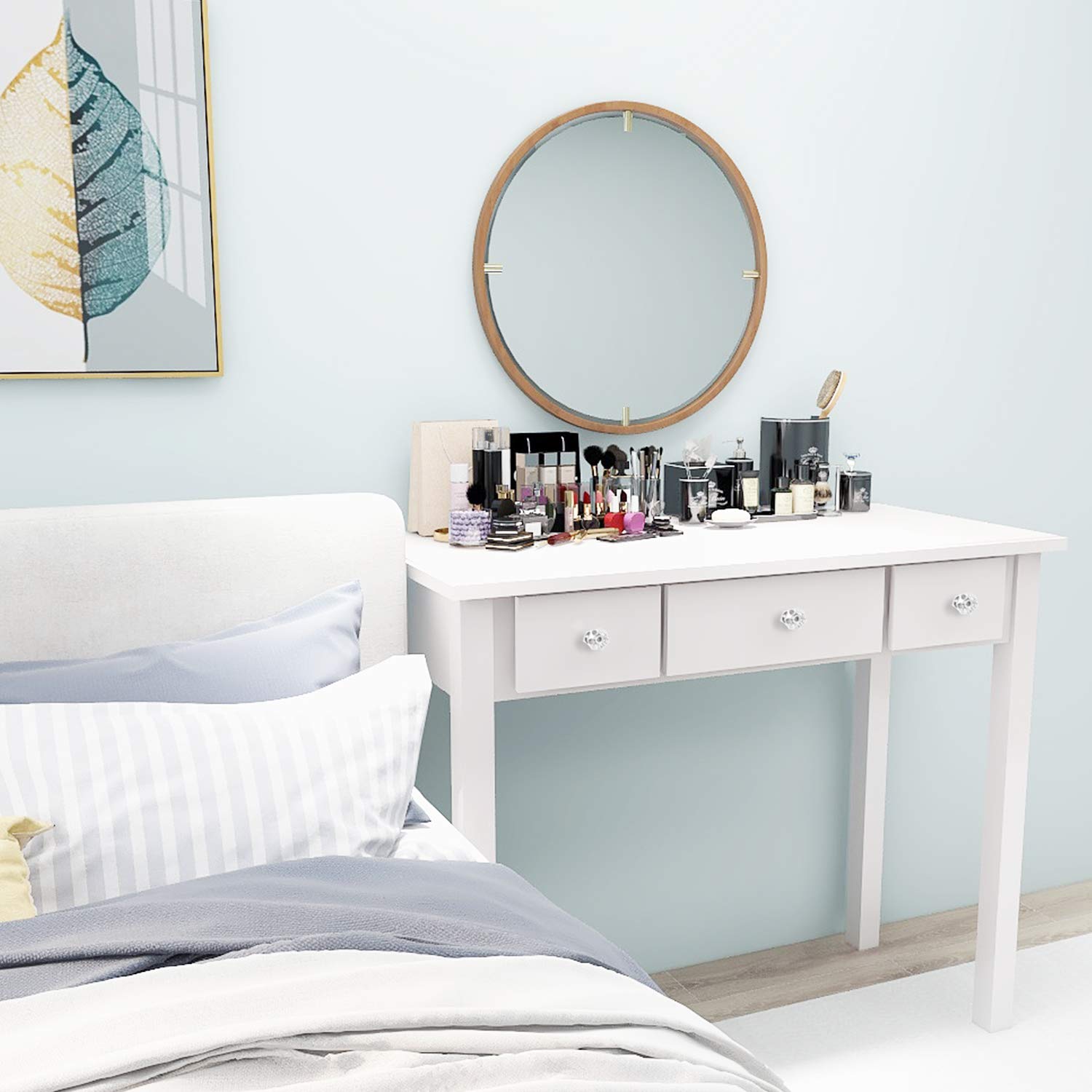 LOMENTICSYDF Home Office Desk Vanity Table with 3 Drawers Writing Desk Bedroom Dressing Desk, Suitable for Small Spaces White