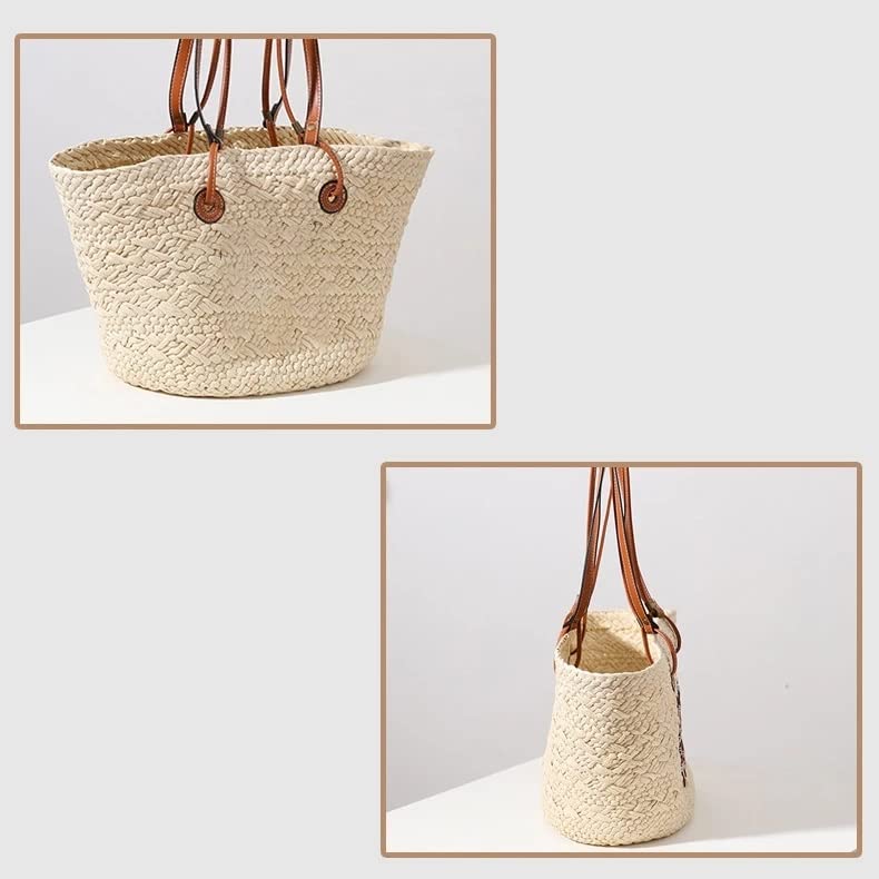 n/a Handbag Large Capacity Straw Tote Bag Women Shoulder Handmade Woven Lady Handbags Summer Beach Basket Purses (Color : A, Size : One Size)