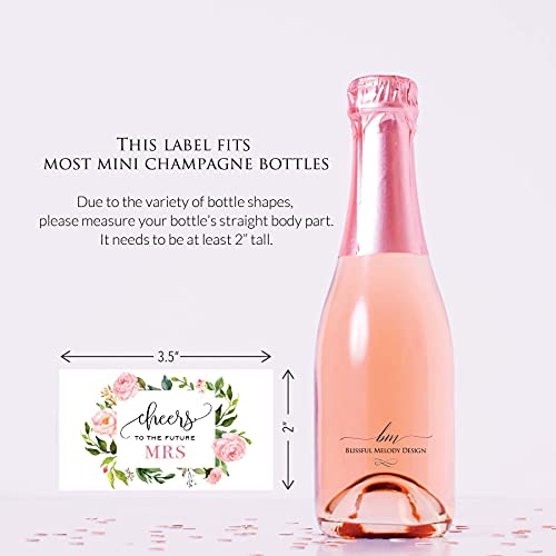 Set of 12 Blush Pink Floral Bridal Shower Mini Champagne Bottle Labels, WATERPROOF Polyester Mini Wine Bottle Labels, Cheers to the Future Mrs, Bachelorette Party