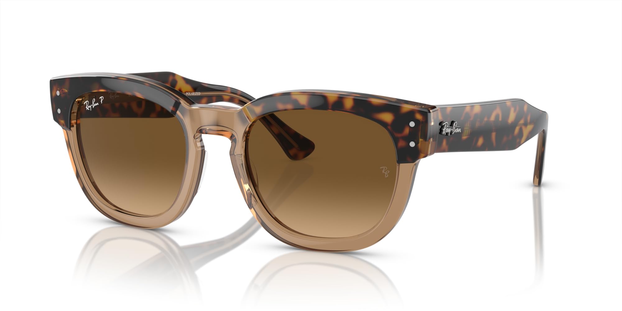 Ray-Ban RB0298SF Mega Hawkeye Square Sunglasses, Havana On Transparent Brown/Brown Gradient Polarized, 53 mm