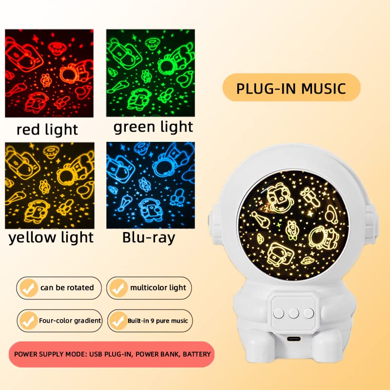 ROGBLIN Night Light Projector for Kids,Astronaut Night Light for Kids with 8 Projection Films, 360 Degree Rotating - 4 Color Changing 9 Built-in Songs Kids Night Light