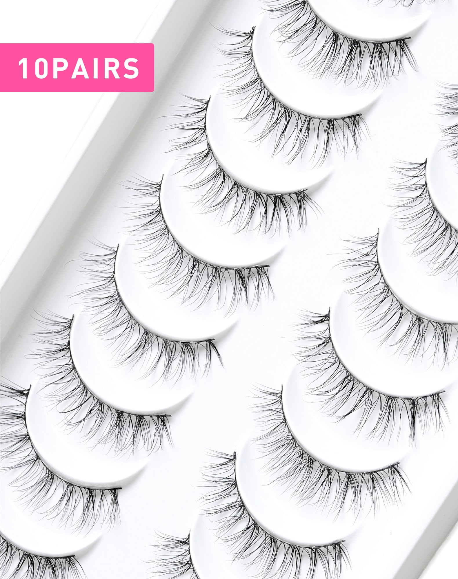 Lashes Natural Look, Wispy Eyelashes, Jiocolor False Eyelashes Natural Look, Fluffy Fake Mink Lashes,12 mm Strip Lashes 10 Pairs D1