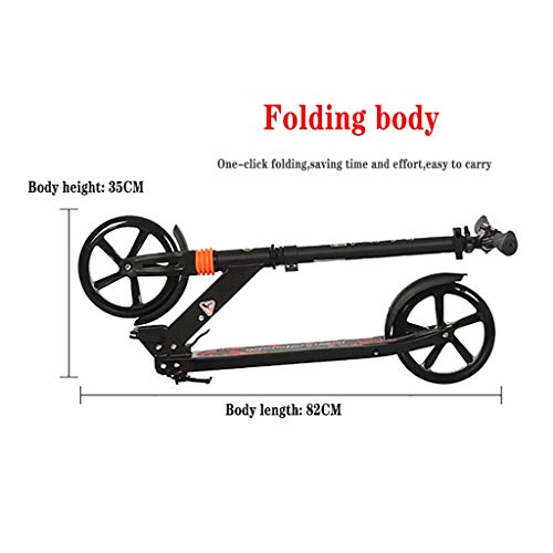 Kick Scooter, Black Big Wheel Scooter, Youth Adult Scooter Foot Brake, Foldable Commuter Scooter, Load 150KG (Non-Electric)