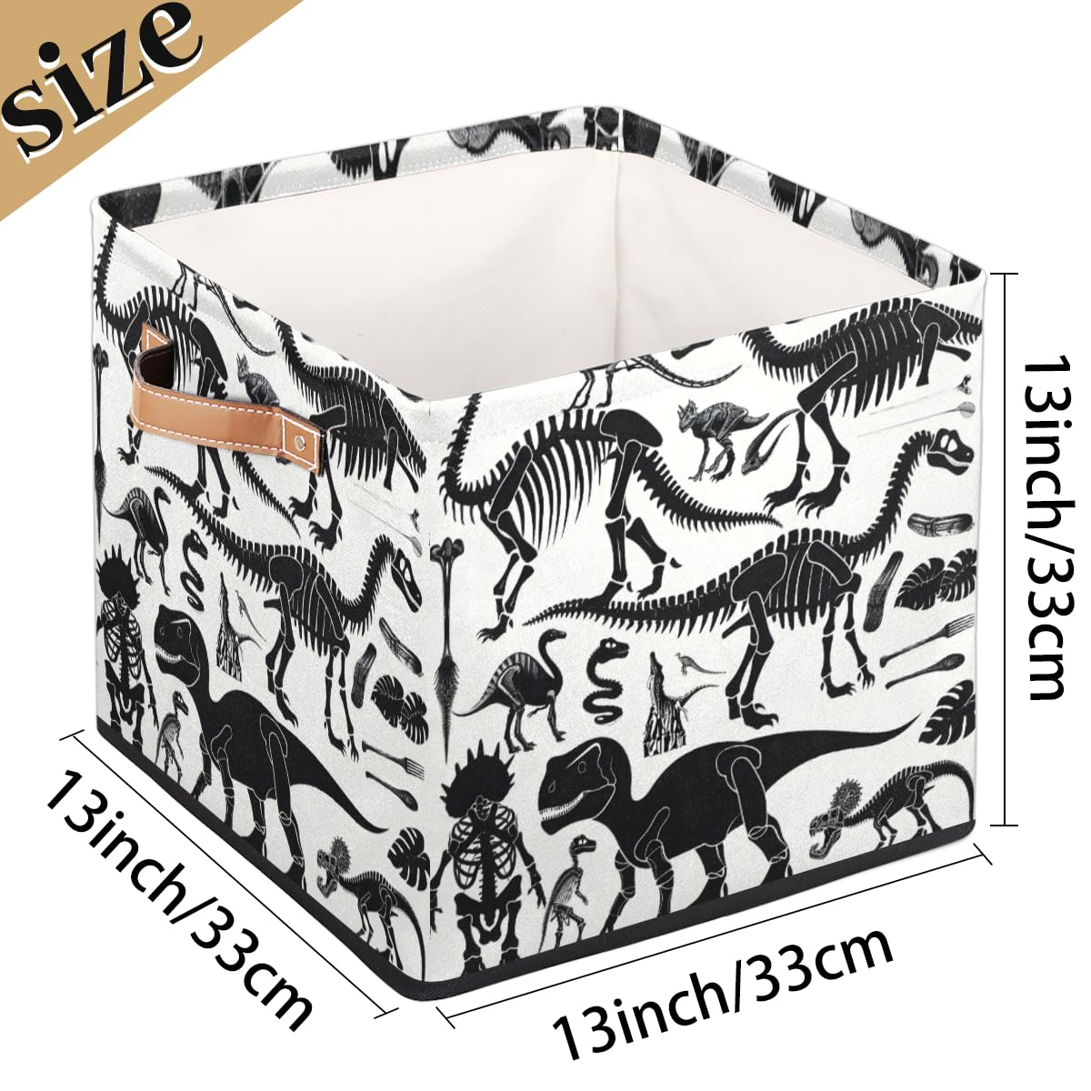 Tablerazzi Dinosaur Bone Cube Storage Bin, 13 Inch Collapsible Fabric Storage Cube Bin, Foldable Cube Baskets for Shelf, Closet, Organizer