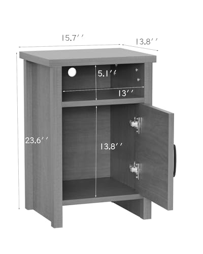 YESHOMY Farmhouse Modern Nightstand with Shelf and Barn Door, Set of 2 for Bedroom, Gray