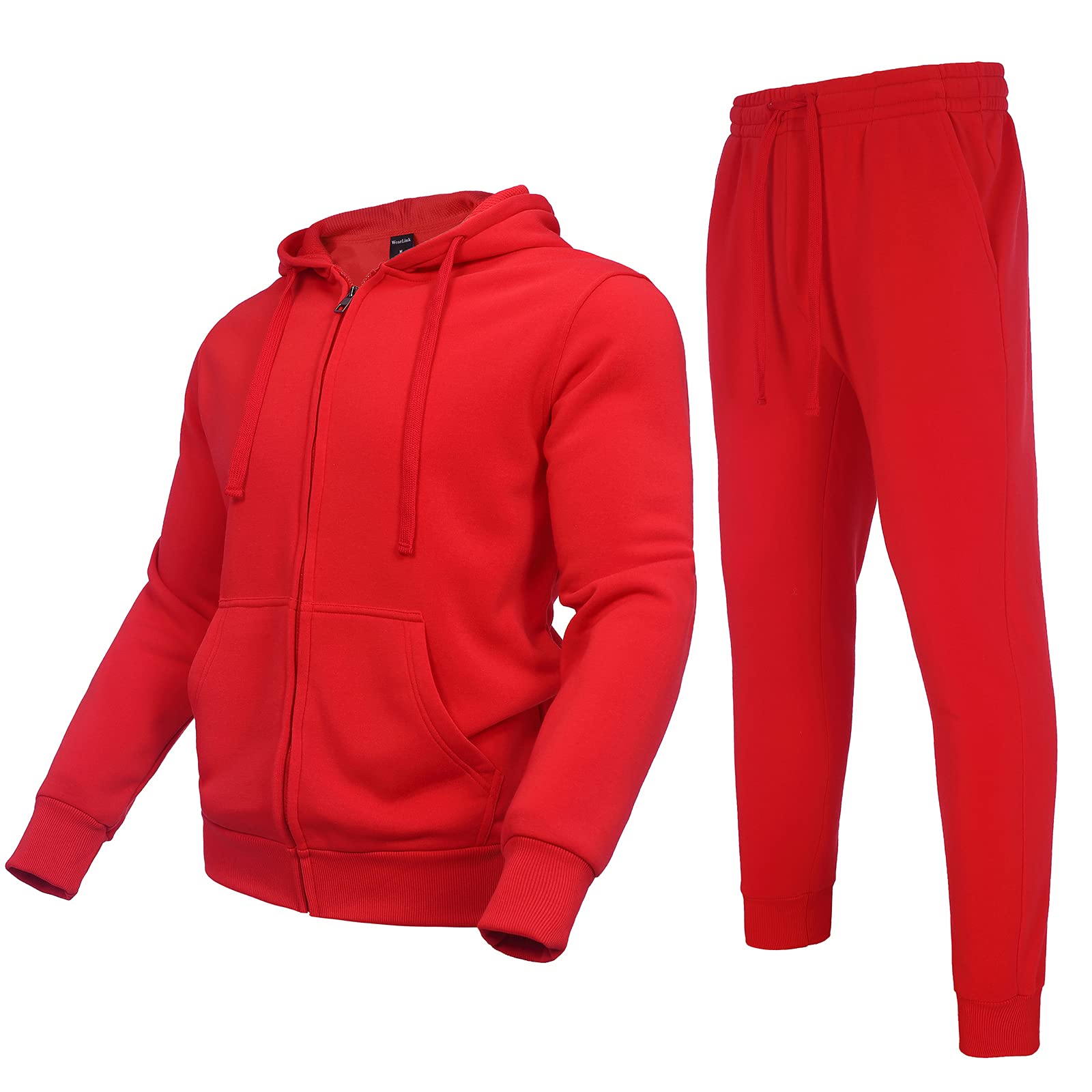 Mens Tracksuits Set Athletic Long Sleeve Full Zip Jogging Suit 2 Piece Fleece Hooded Casual Sports Drawstring Sweatsuits for Men(Red,XXL)